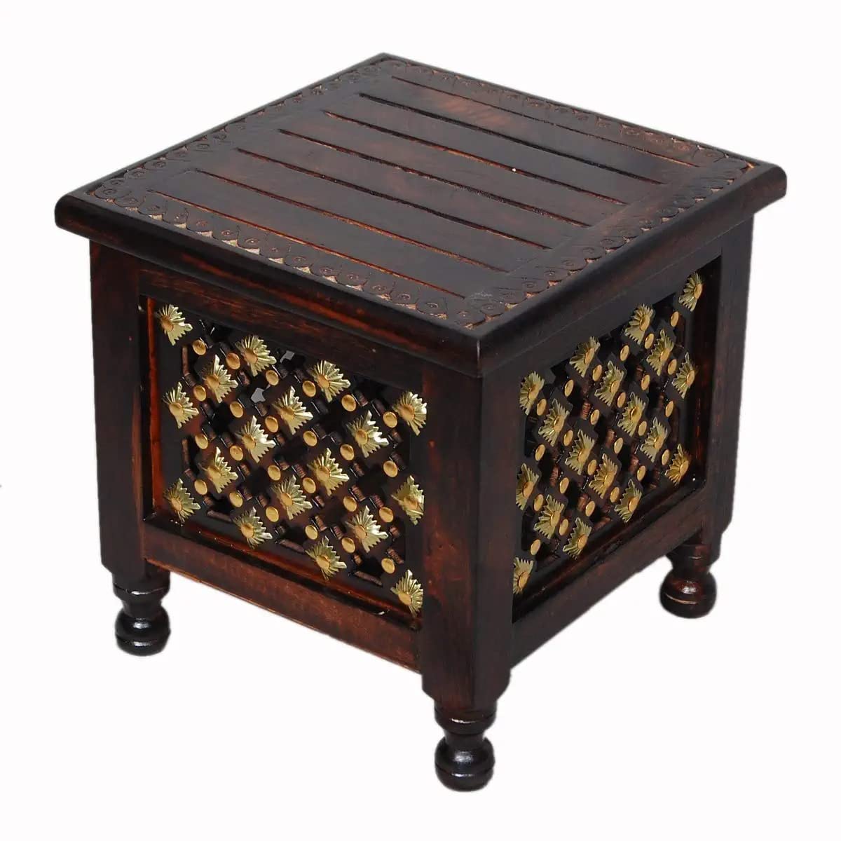 DOMESTIC POINT Wooden Stool with Brass Cutting Design Storage for ...
