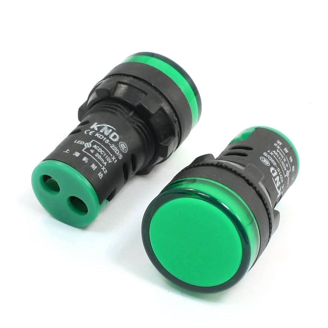 AC DC 110V 20mA Plastic LED Indicator Signal Lamp 2pcs Green Light ...