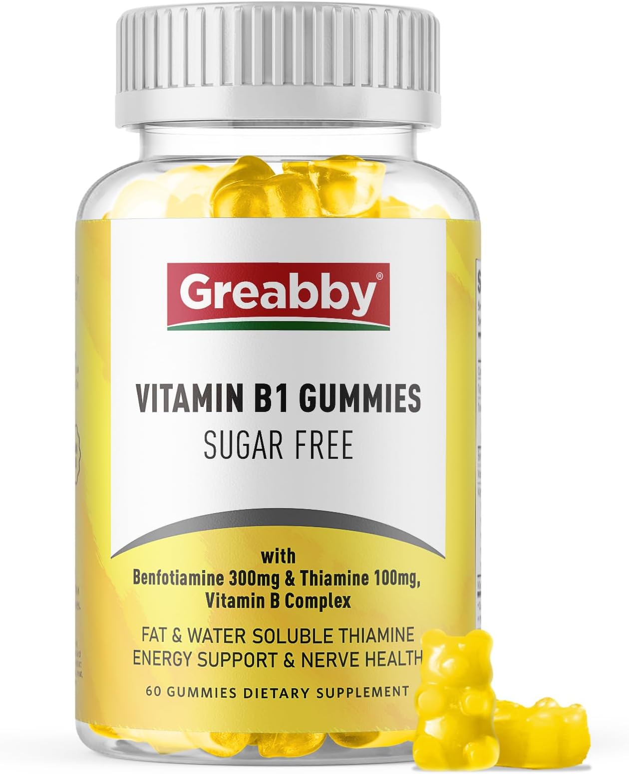 Amazon.com: GREABBY Vitamin B1 Gummies 400mg - Thiamine 100mg ...