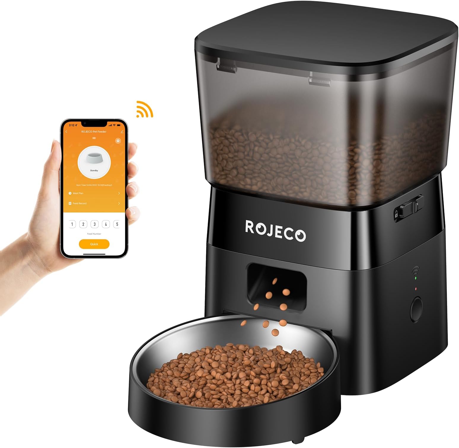Amazon.com : ROJECO Automatic Cat & Dog Feeder, APP Controlled Timed ...
