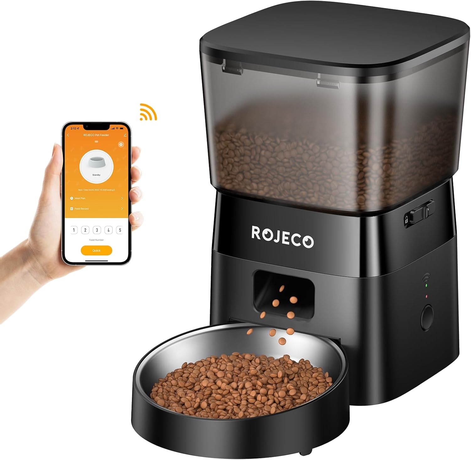 Amazon.com : ROJECO Automatic Cat & Dog Feeder, APP Controlled Timed ...