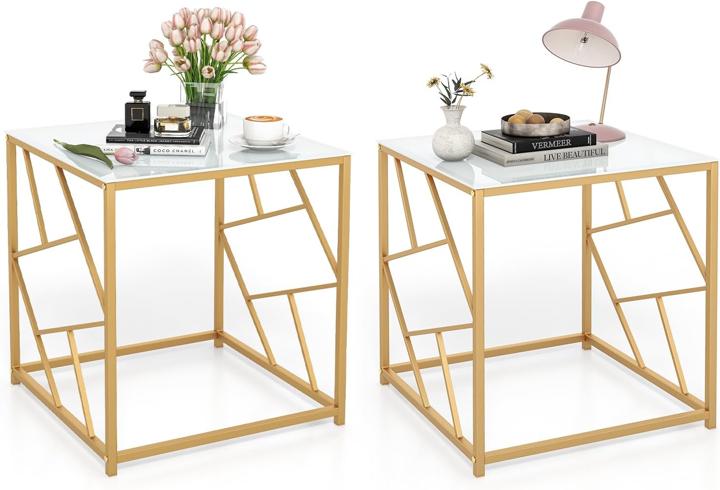 Amazon.com: Giantex Gold Side Table Set of 2, 19.5” Square End Table ...