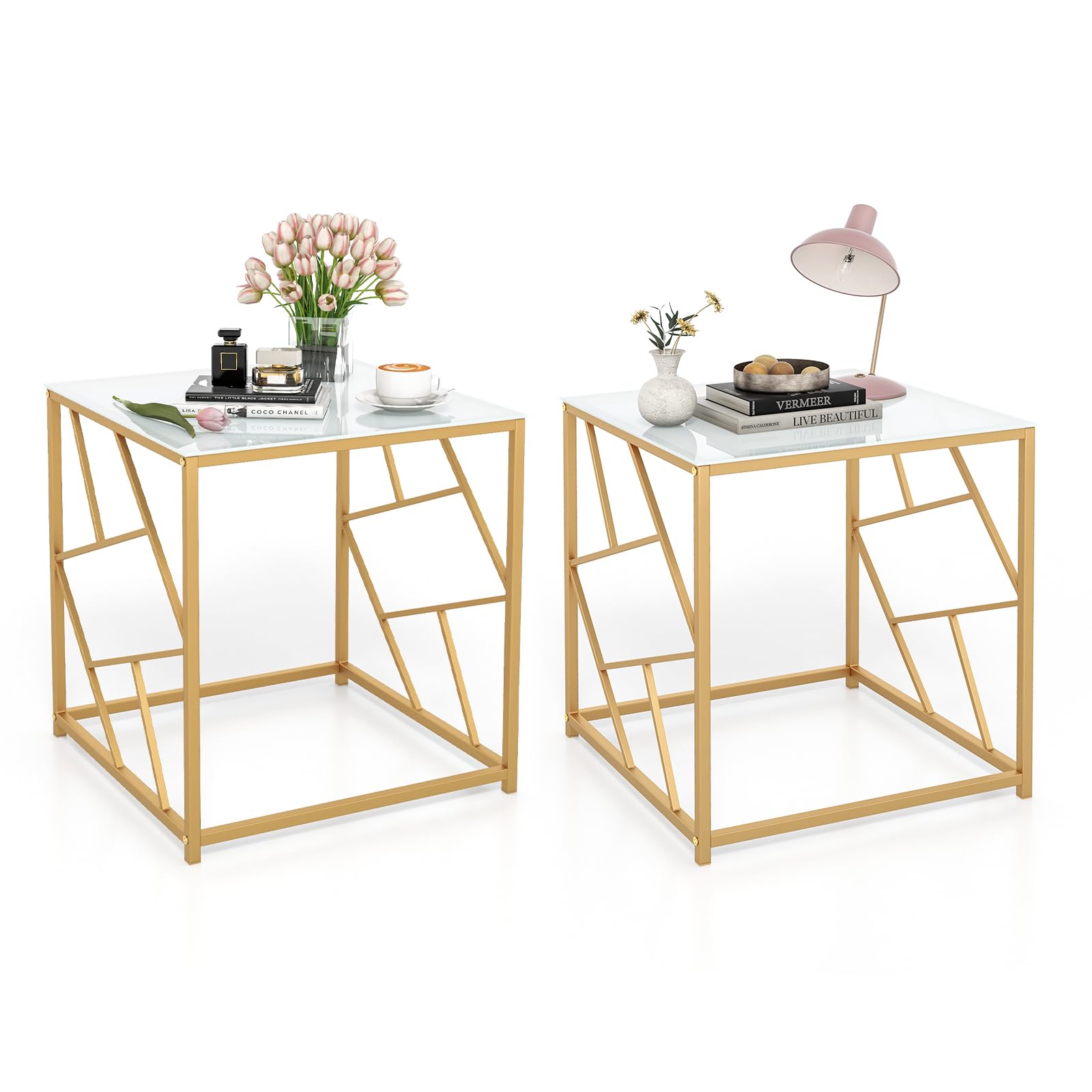 Amazon.com: Giantex Gold Side Table Set of 2, 19.5” Square End Table ...