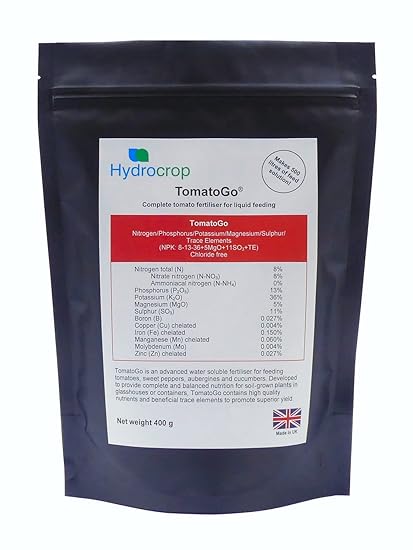 Hydrocrop Water Soluble Tomato Plant Fertiliser Feed High Potash Yield Booster (400g TomatoGo ...