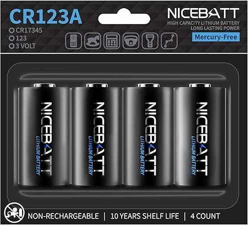 Amazon.com: NICEBATT CR123A 3V Lithium Battery, 1500mAh Long-Lasting ...