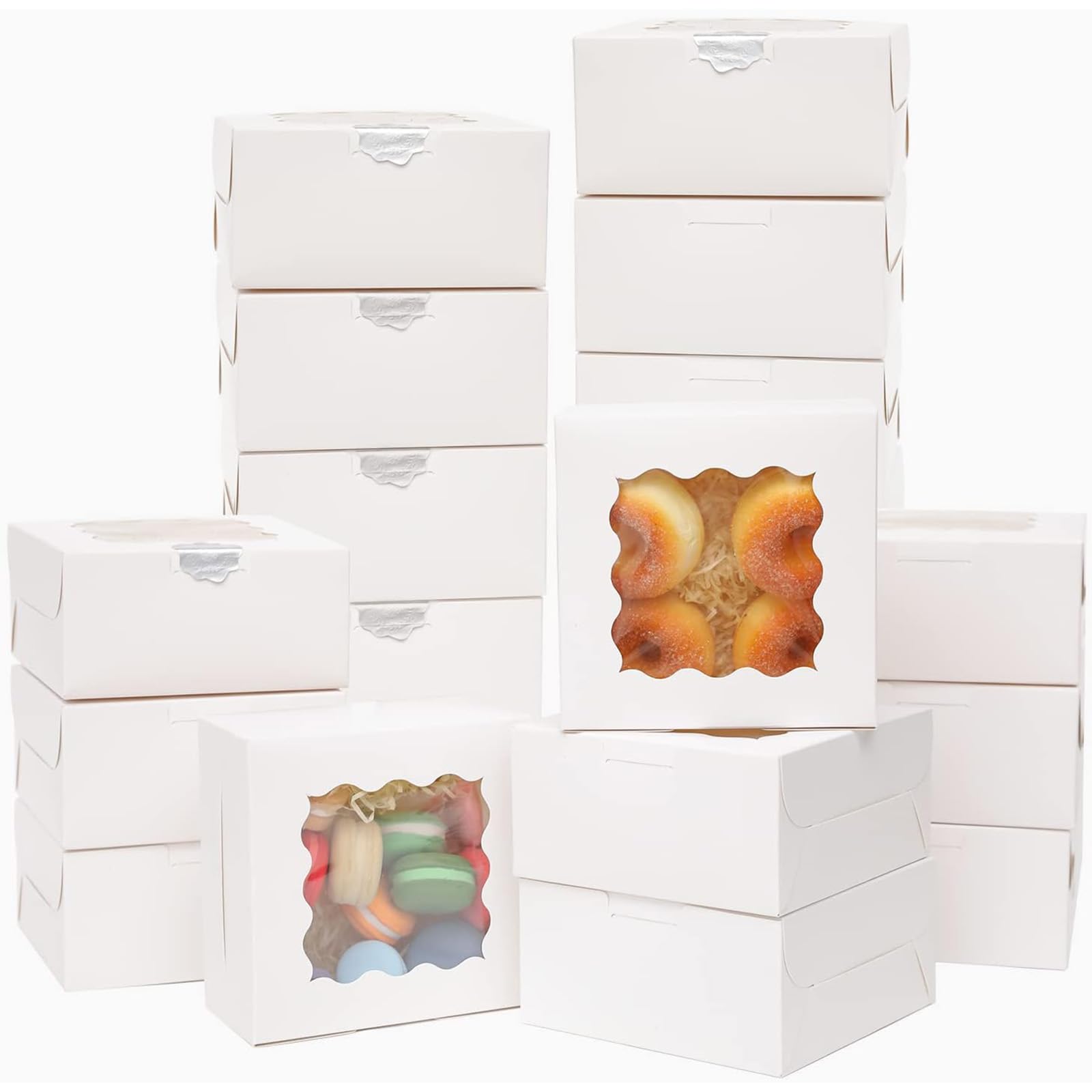Amazon.com: Bakepacker 100pcs White Bakery Boxes with Window 6x6x3 ...