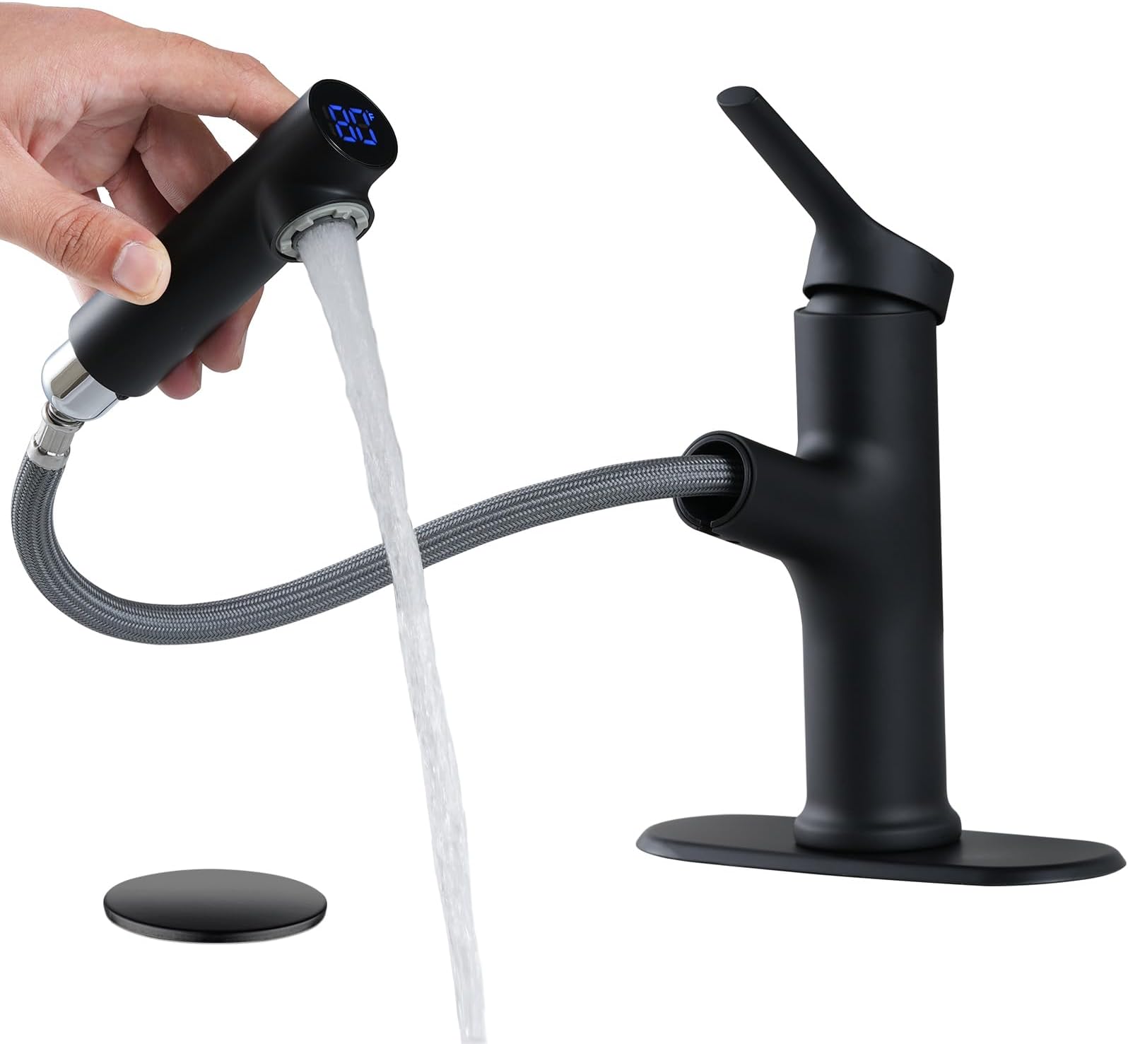 VXV Bathroom Sink Faucet with Pull Down Sprayer, LED Digital Display ...