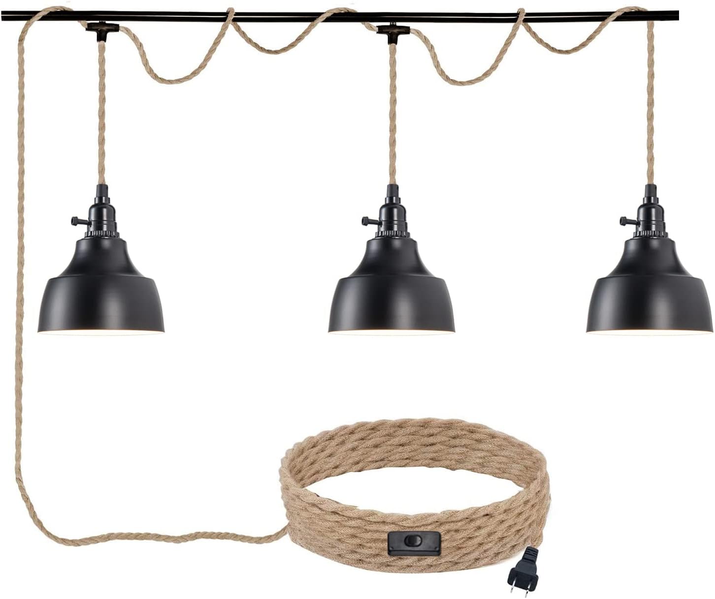 ALAISLYC 3 Light Plug in Pendant Light Cord 22FT Industrial Farmhouse ...