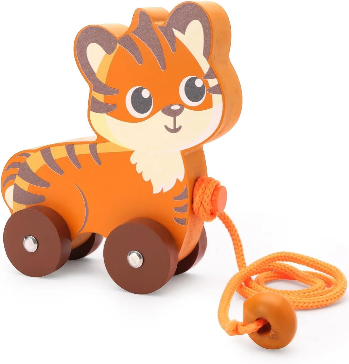 Buy Play Nation Premium Wooden Tiger Pull Along Toy for Kids | Pull ...