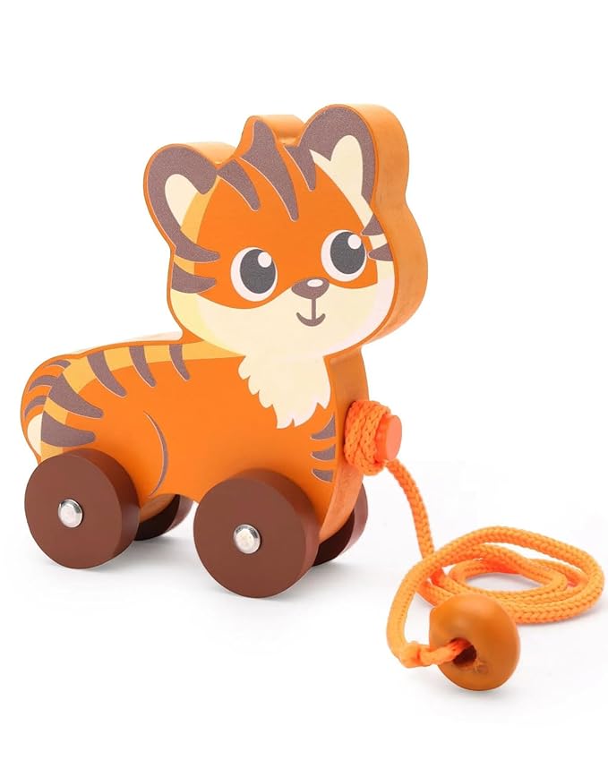 Buy Play Nation Premium Wooden Tiger Pull Along Toy for 1 + Year Kids ...