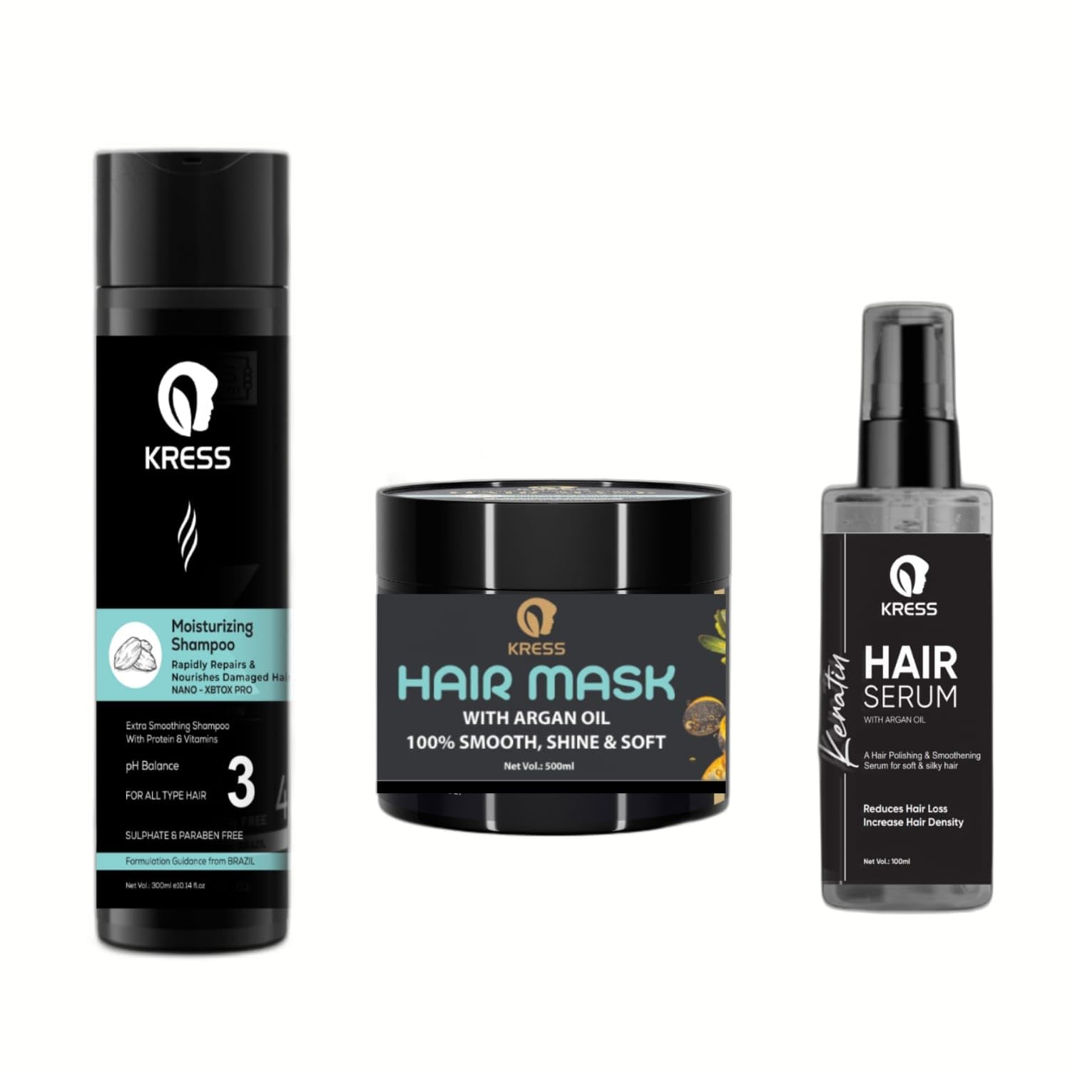 Buy Kress Moisturizing Hair Shampoo + Argan Mask + Hair Serum for Frizz ...