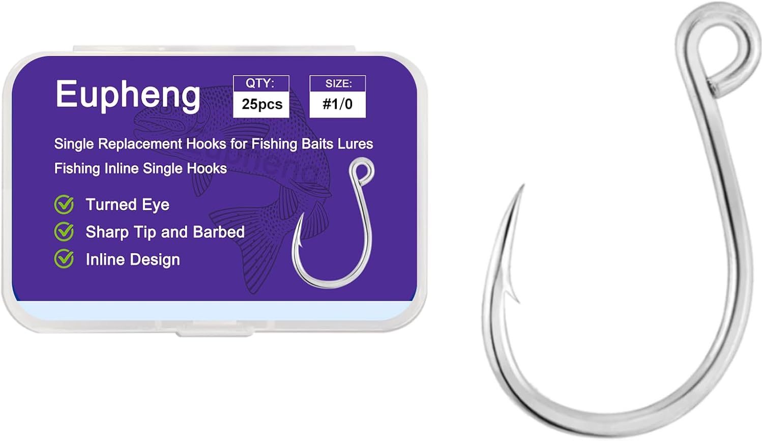 Amazon.com : Eupheng Inline Single Replacement Hooks for Lures, Baits ...