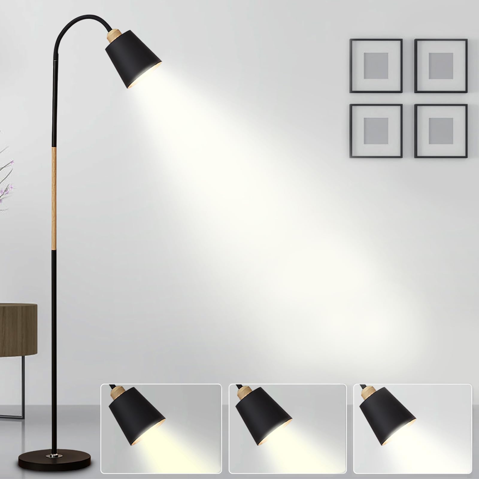 SWRWJ Lámpara de Piso LED, Negro, PVC, Metal, 9W, 127V, Ajustable, 3 ...