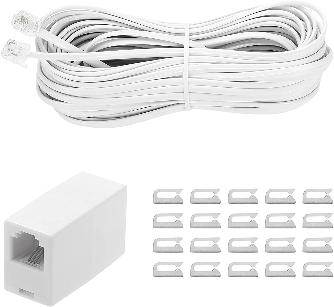 Amazon | 15m 白 スリムモジュラーケーブル モジュラーケーブル 電話ケーブル 電話延長ケーブル オステレホンケーブル 電話線コネクタ RJ11アダプターストレート RJ11 ...