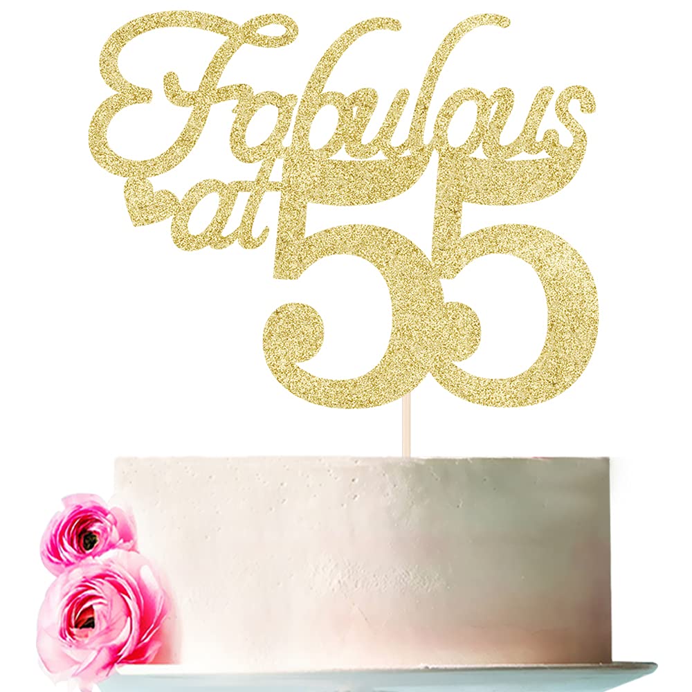 Buy bejotaa Fabulous at 55 Cake Topper,Gold Glitter 55 Birthday Cake ...