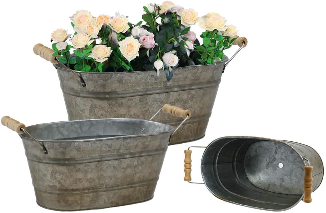Amazon.com : Galvanized Oval Planter Tubs for Outdoor Plants ...
