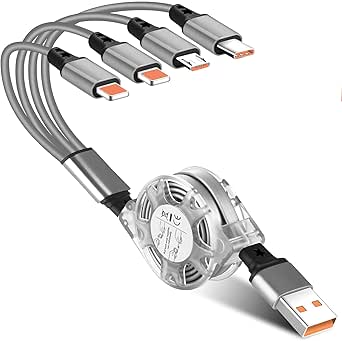 Multi Charger Cable, 4 in 1 USB Charging Cable Retractable Fast Charge ...