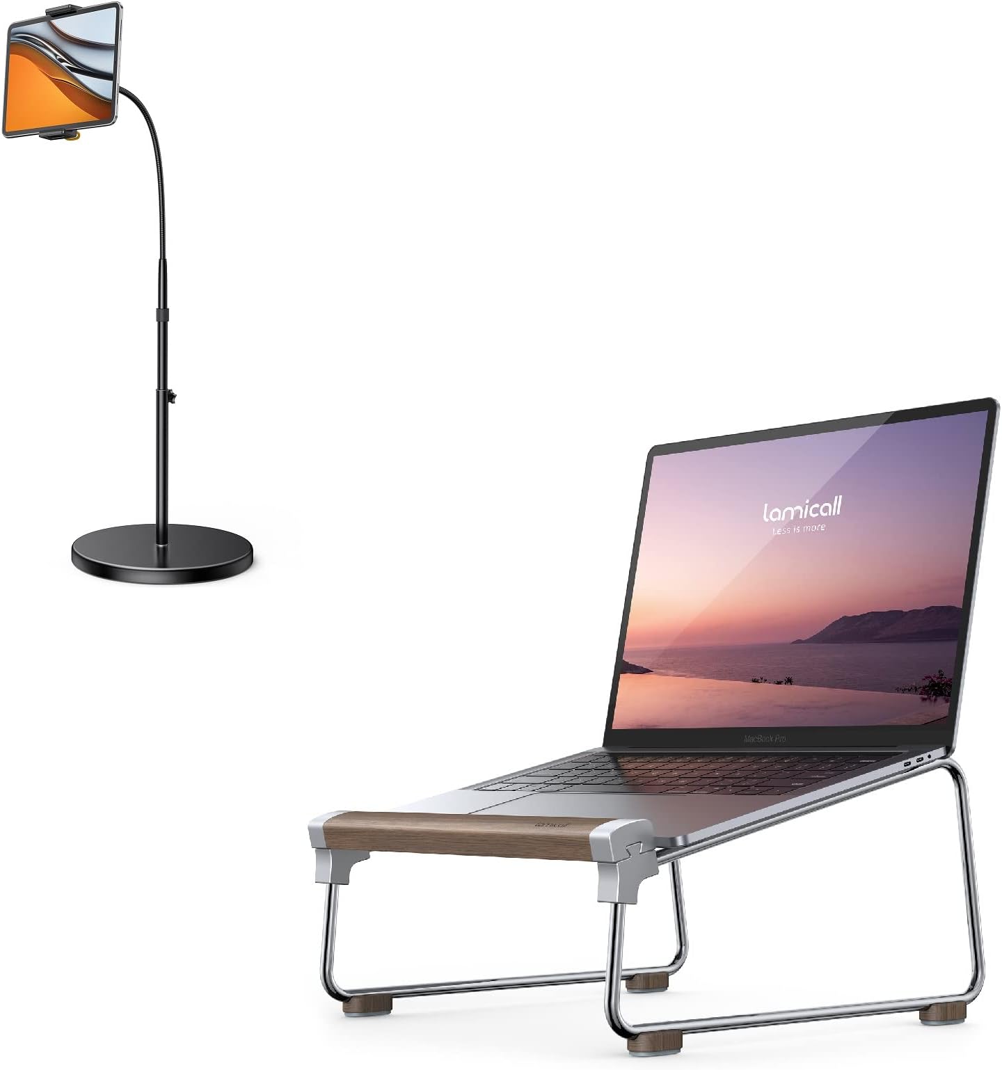 Amazon.com: Lamicall Floor Tablet Stand and Wooden Laptop Stand ...