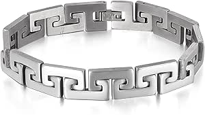 Amazon.com: Men's Stainless Steel Greek Key Chain Bracelet, 8.46 ...
