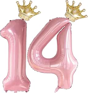 Amazon.com: 40 Inch Pink Number Balloon 14 with Crown Big Size Foil ...
