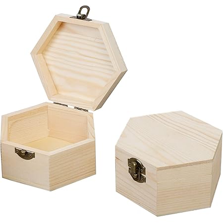 Amazon.com: AVESON Plain Unfinished Box, Hexagon Unpainted Wooden ...