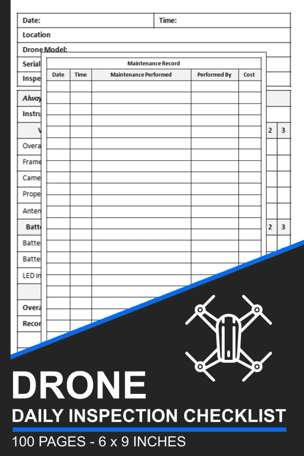 Drone Daily Inspection Checklist: Pre-Flight Inspection Book For Drone ...
