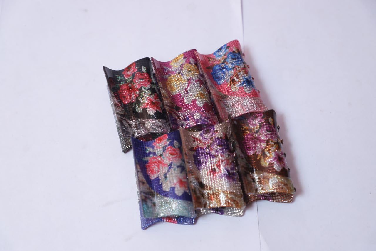 Women's Plastic Shiny Colourful Flower Design Claw Clutcher Styles Hair ...