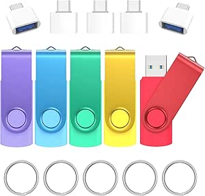 32GB USB 3.0 Flash Drives 5 Pack with USB C 3.0 Adapter and Keychains ...