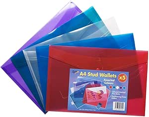 Amazon.com : Tiger 5 x Premium A4 Stud Press Wallets Coloured Plastic ...