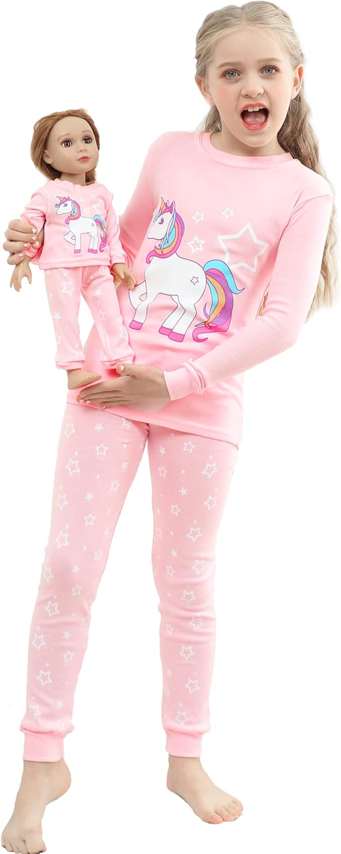 Amazon.com: Babyroom Girls Matching Doll&Toddler 4 Piece Cotton Pajamas ...