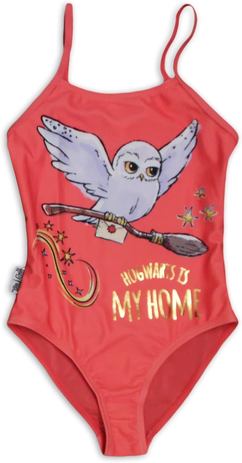 Harry Potter Hedwig Girls One Piece Swimming Costume (Dark Pink, 4 ...