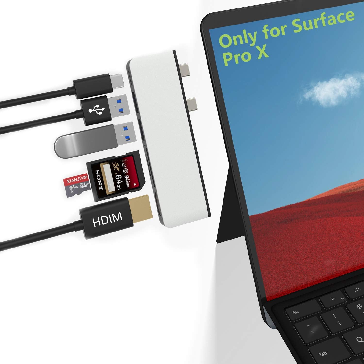 Surface Pro X USB C Dockingstation, 6-in-2 Aluminium USB C Hub ...