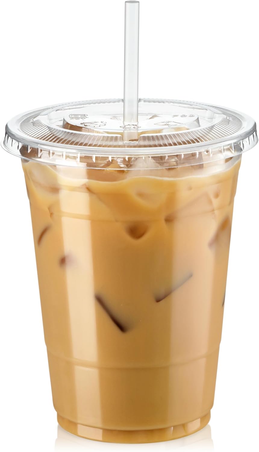 Amazon.com: Fit Meal Prep 100 Pack 16 oz Clear Plastic Cups with Flat ...