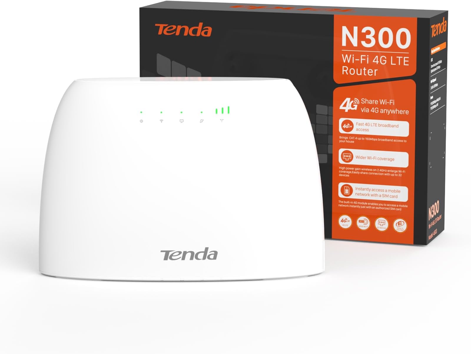 Tenda 4G03 Pro Router 4G LTE Cat4 Wireless N300Mbps, Router WiFi con SIM, Ricarica con Power ...