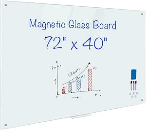 Amazon.com : Magnetic Glass Whiteboard 6'x4', 72"x48" Glass Dry Erase Board for Wall Mounted ...