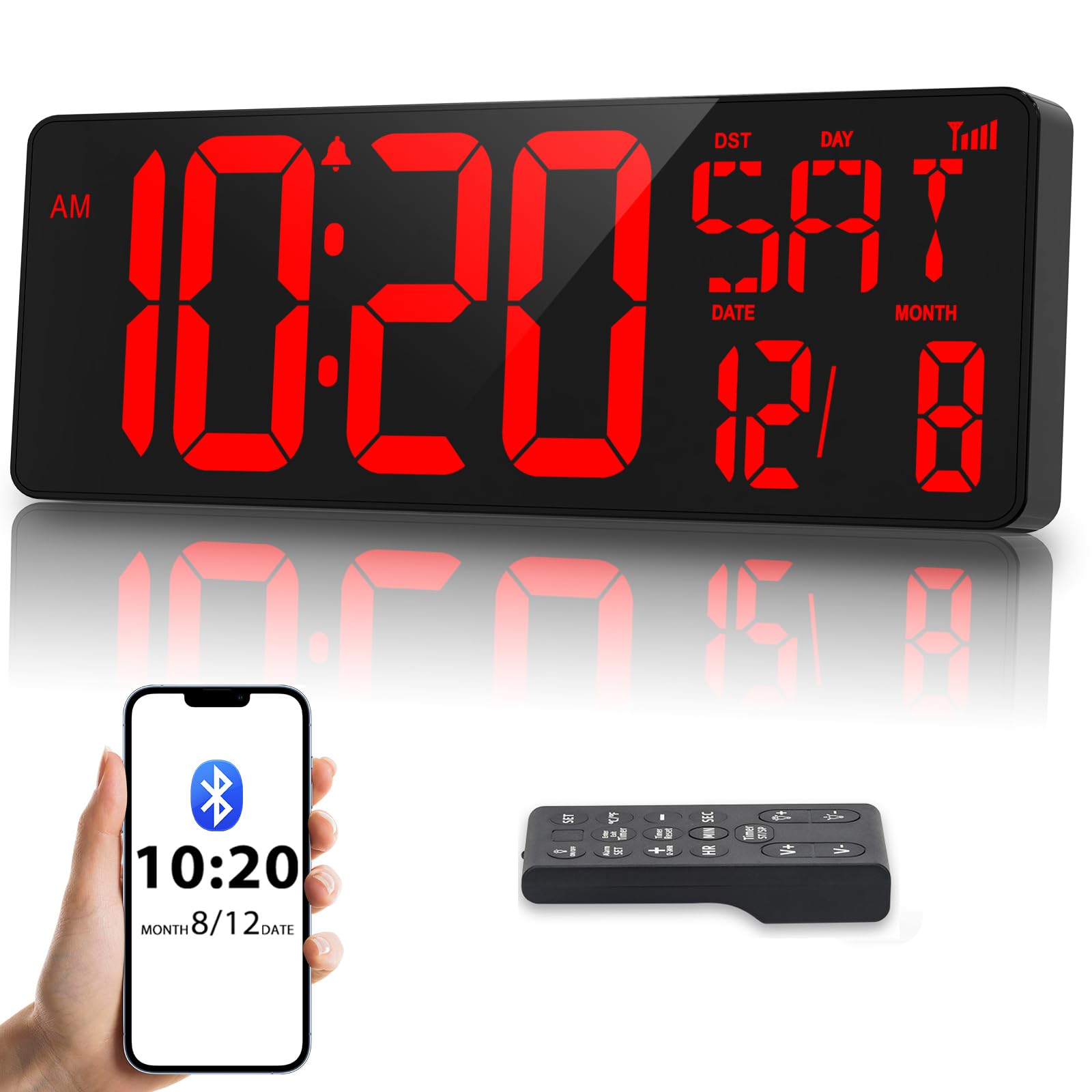 XREXS 17 Inch Large Digital Wall Clock, Bluetooth Sync Time, Auto ...