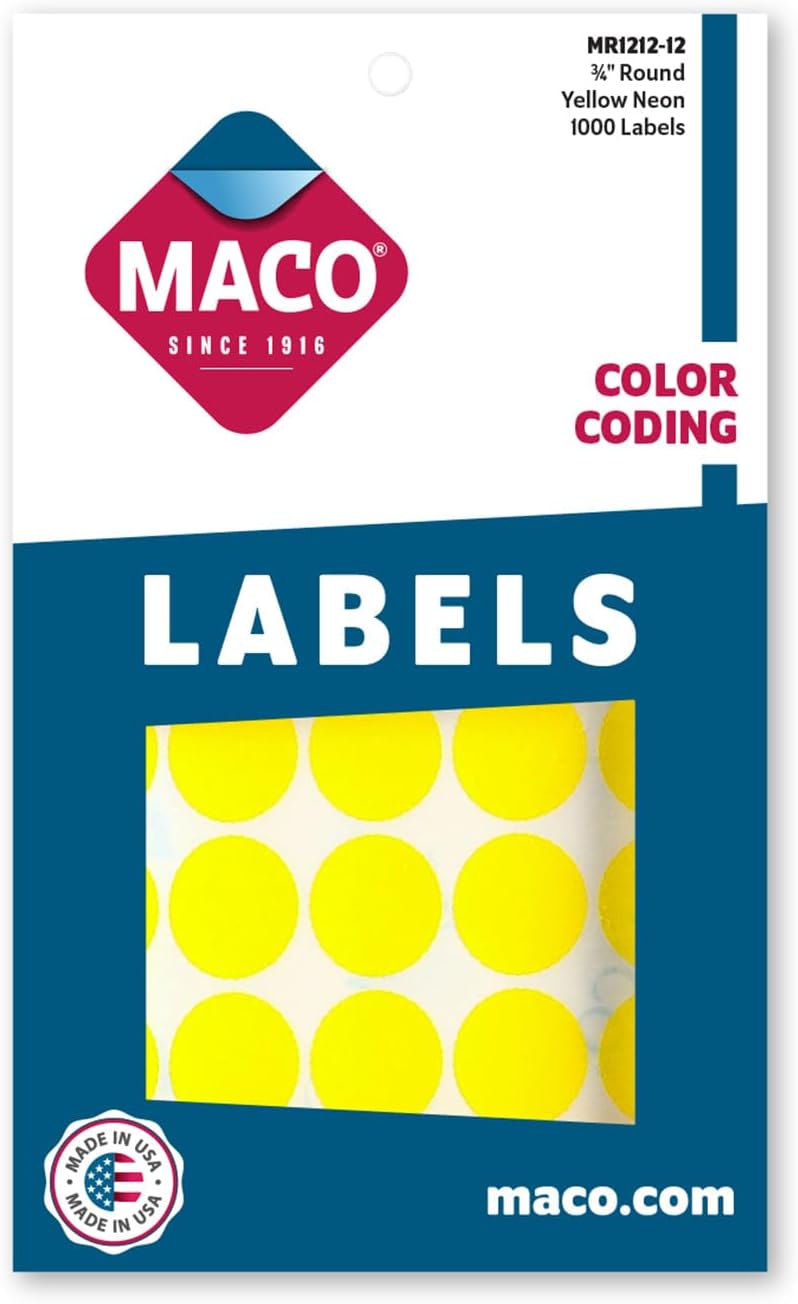 Amazon.com : MACO Neon Yellow Round Color Coding Labels, 3/4 Inches in ...