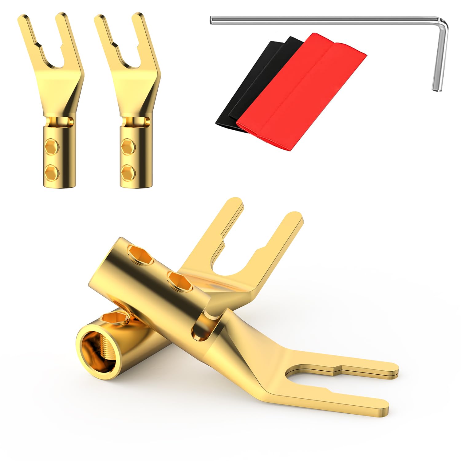 4PCS Spade Connectors,45 Degree Pure Copper Audio Fork Y Spade Plug DIY ...