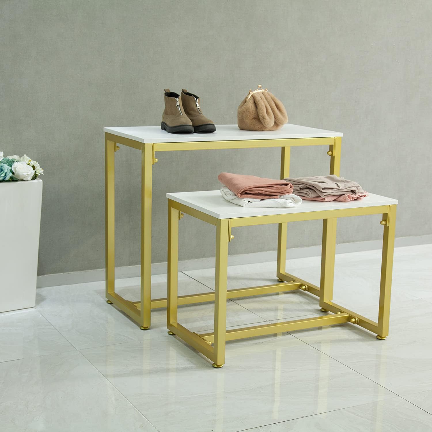 Buy Metal Shoe Handbag Display Stand, Nesting Tables 2 Piece Set ...