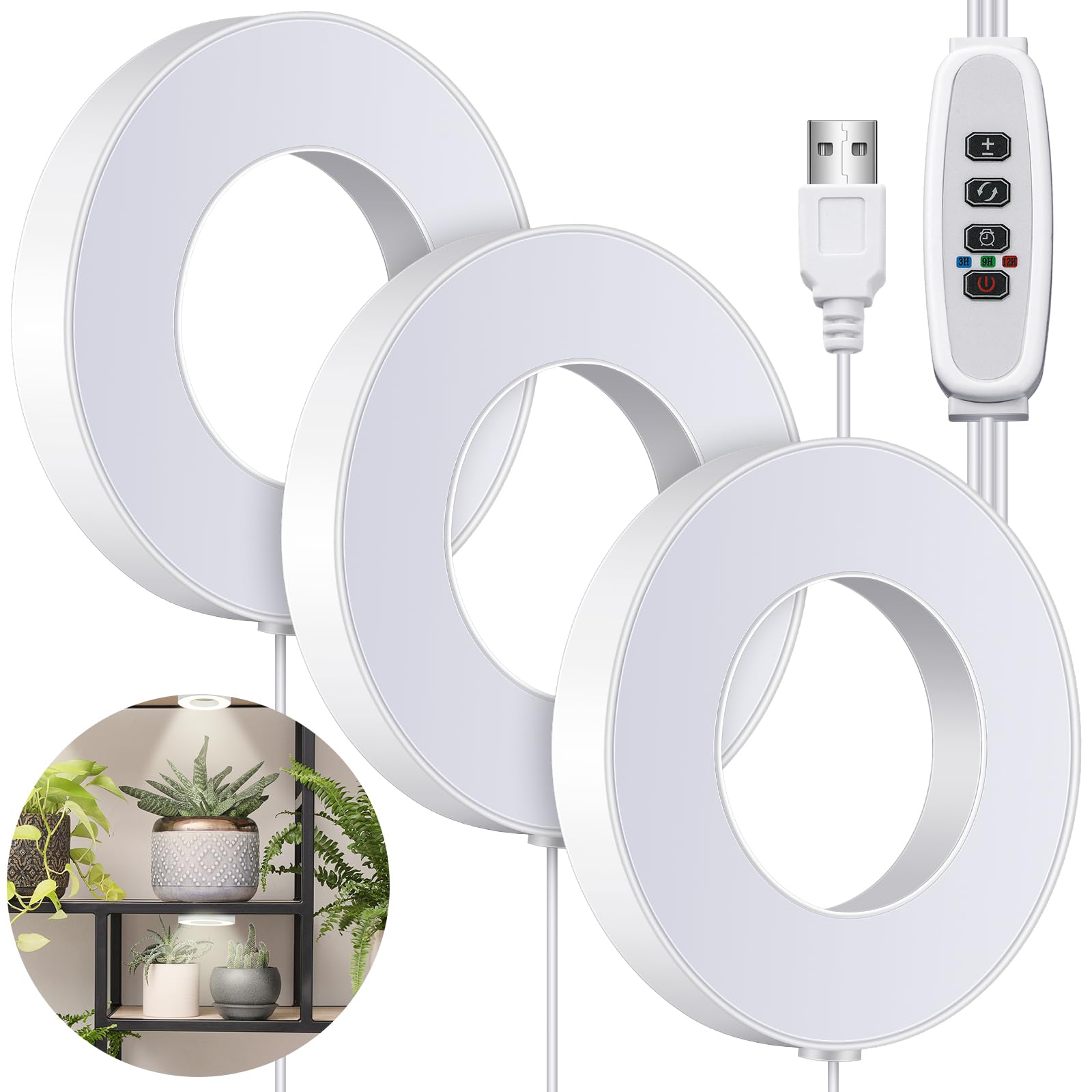 Amazon.com: Tujoe 3 Pcs Ceiling Grow Light Self Adhesive Grow Lights ...