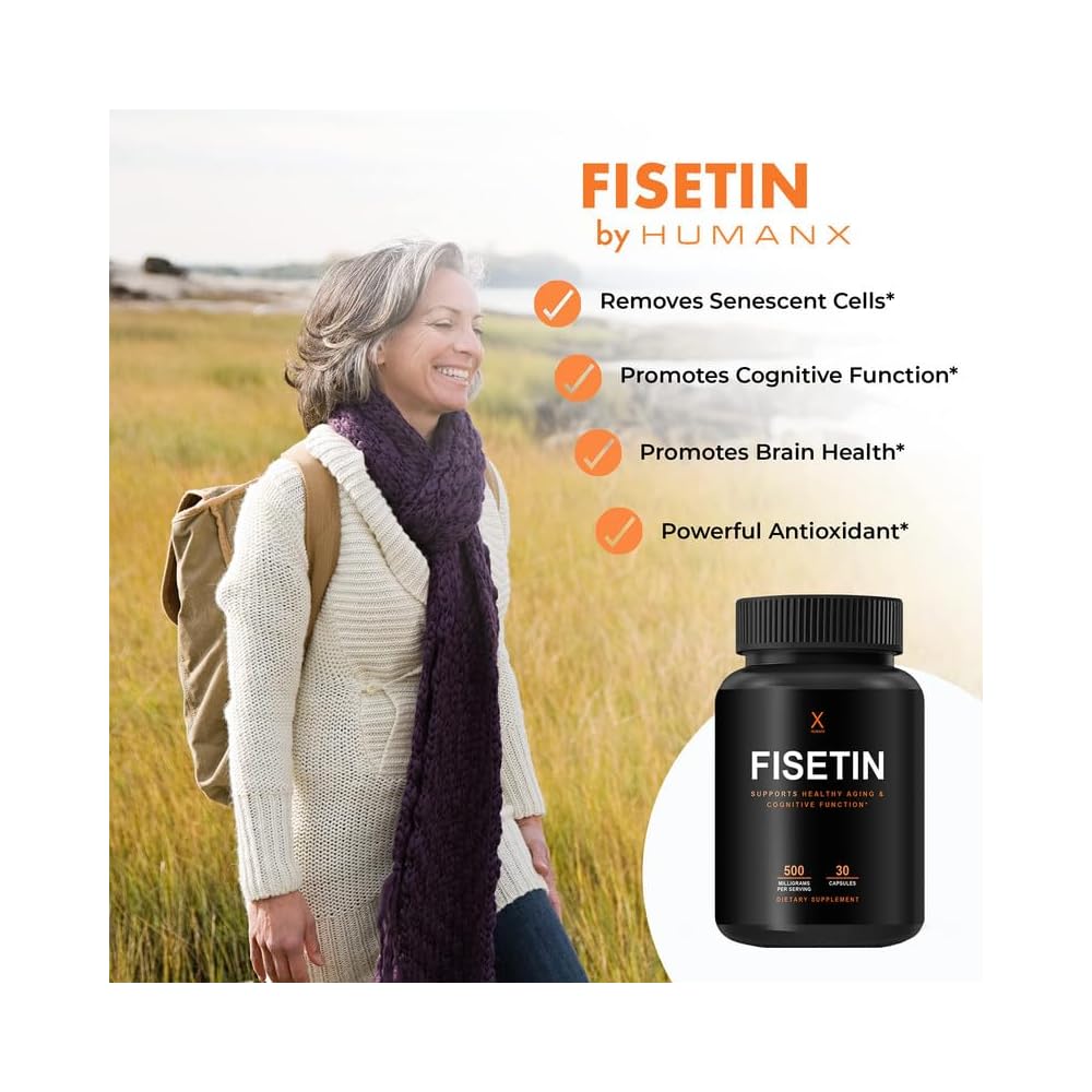 HUMANX Fisetin 500mg - Natural Senolytic Activator - Non-GMO Capsules ...