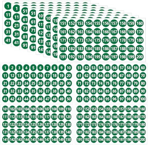 Amazon.com : 12 Sheets 1 Inch Number Stickers 1-200 Number Stickers 3 ...