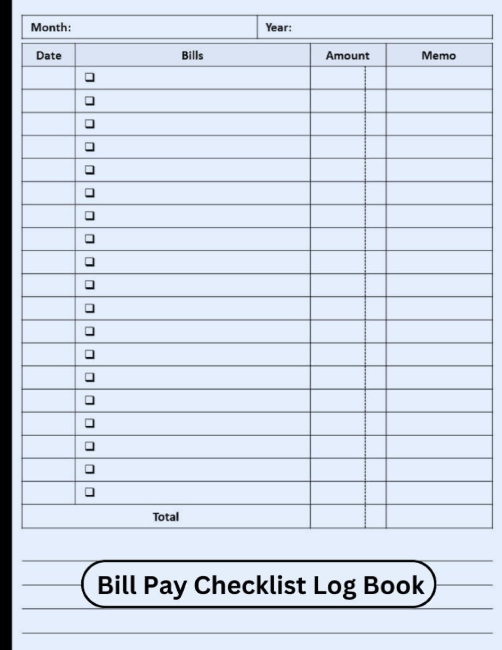 Bill Pay Checklist Log Book: Simple Monthly Bill Payment Checklist ...