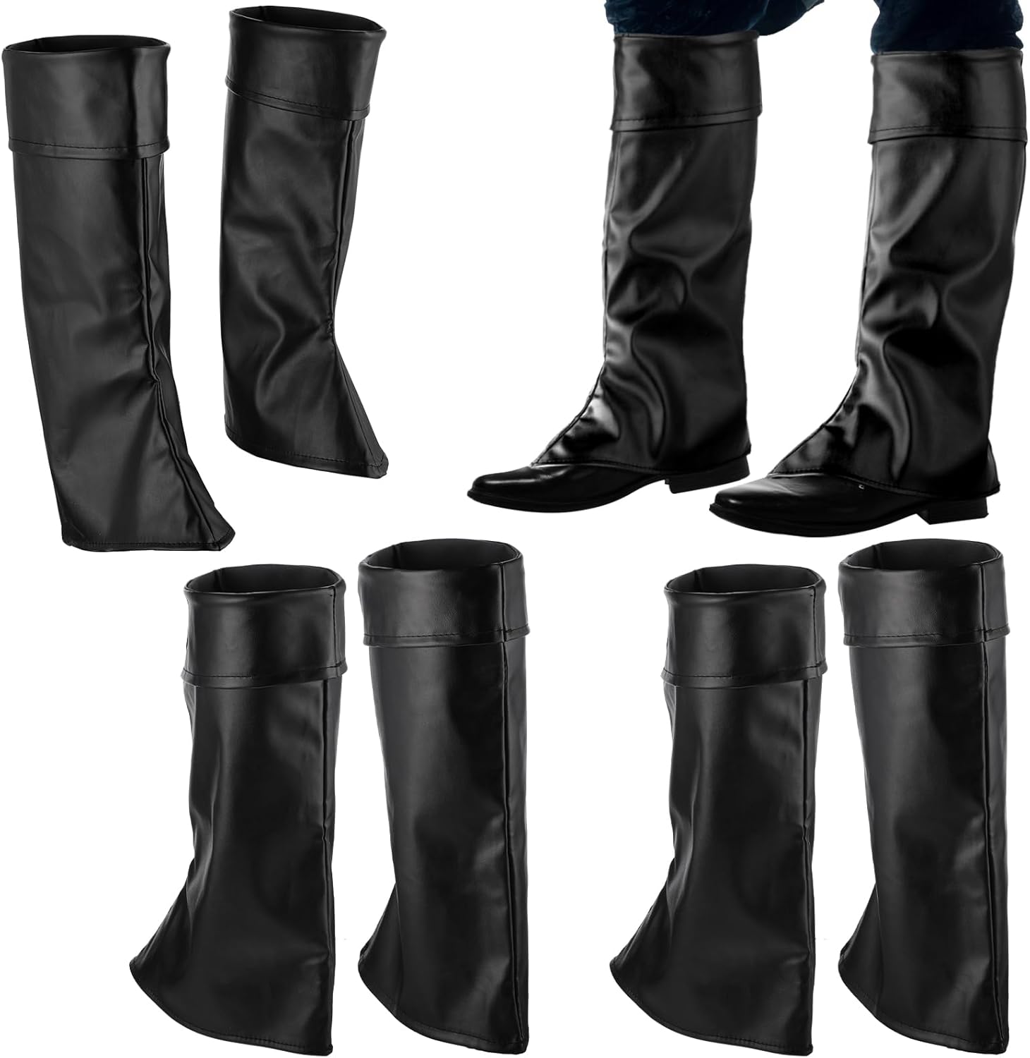 Amazon.com: Zhanmai 4 Pairs Faux Pirate Boot Covers Costume Black Boots ...