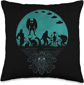 Amazon.com: Bigfoot Loch Ness Monster Mothman And Aliens! Funny Cryptid Throw Pillow : Home ...