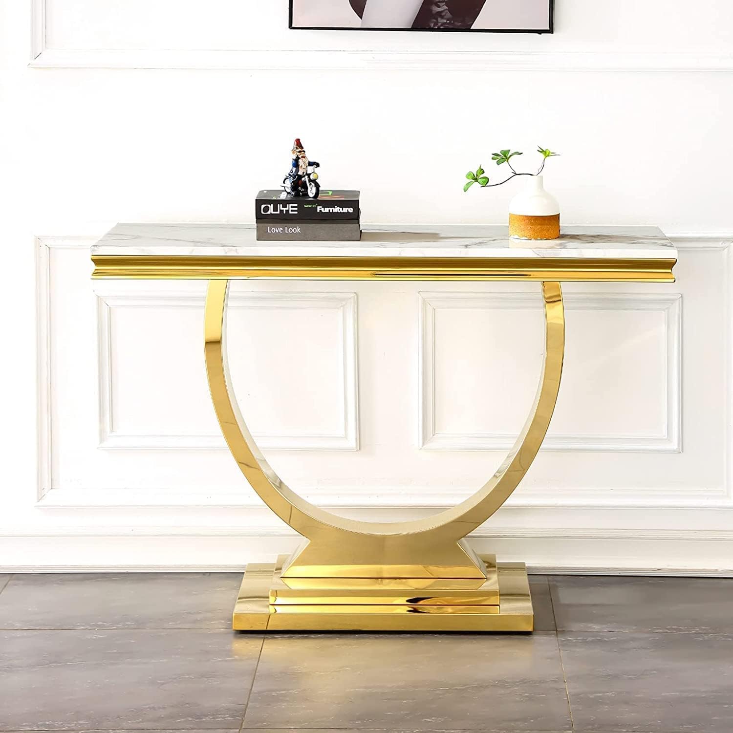 Amazon.com: White Marble Console with Mirrored Stainless Steel Base ...