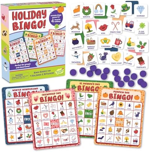 Amazon.com : Peaceable Kingdom Holiday Bingo Set with Boards, Chips ...