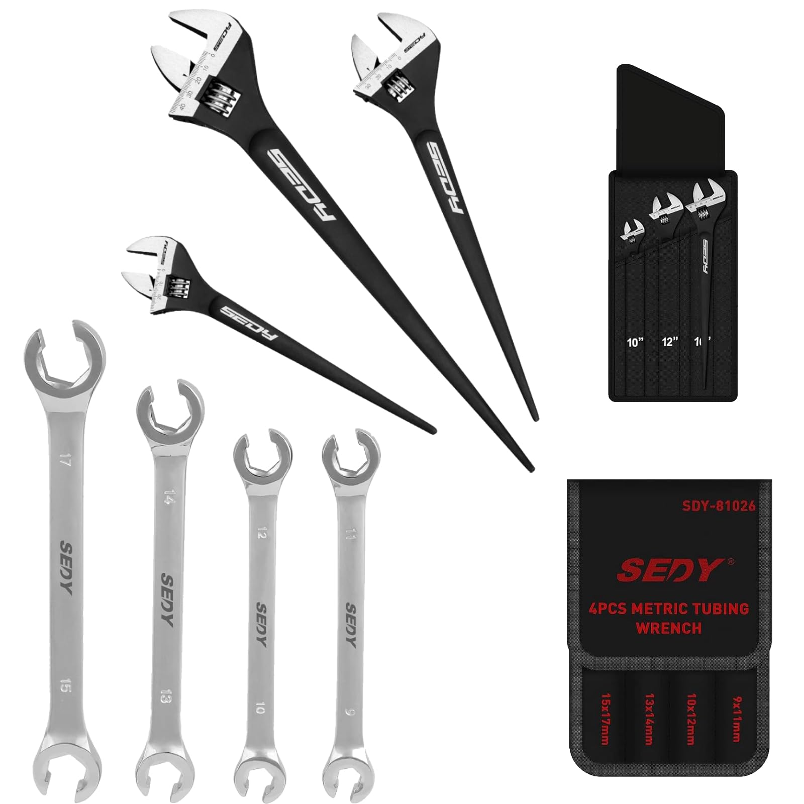 4-Piece Flare Nut Wrench Set & 3-Piece Adjustable Spud Wrench Set ...