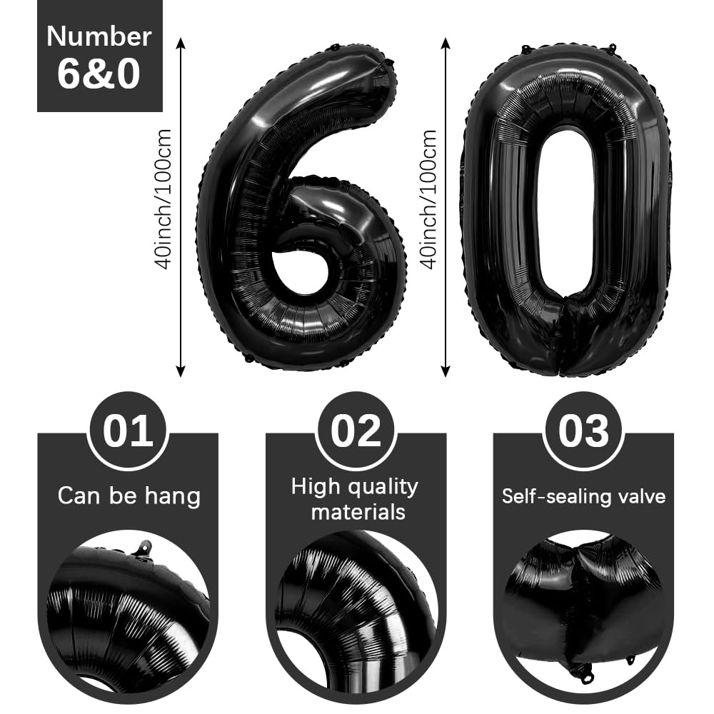 Snapklik.com : Black 40 Inch 60th Birthday Decorations - Large Number ...