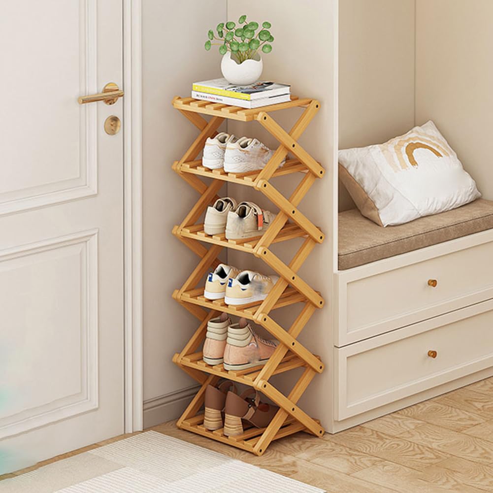 Gelory Narrow Shoe Shelf Shoe Rack, Foldable Bamboo Shoes Rack Entryway ...